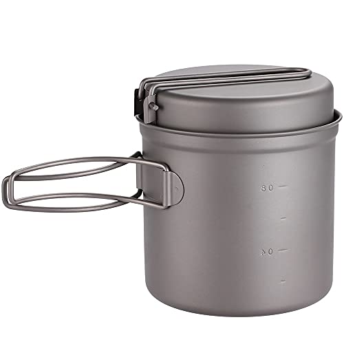 JAHH Titanium Pan Pot Outdoor Camping Hiking Cookware Backpacking Cooking Picnic Bowl Pot Pan Set with Folded Handle