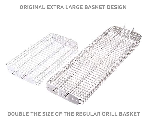 KANKA Grill XL Grill Basket. DOUBLE the size of regular baskets! 100% Stainless Steel