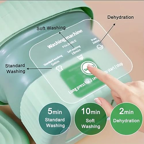 Portable Washing Machine, 9L Foldable Washing Machine and Spin Dryer with 3 Modes, Portable Washer for Small Items, Underwear, Baby Cloths for Apartments, Travel, Camping (Green)