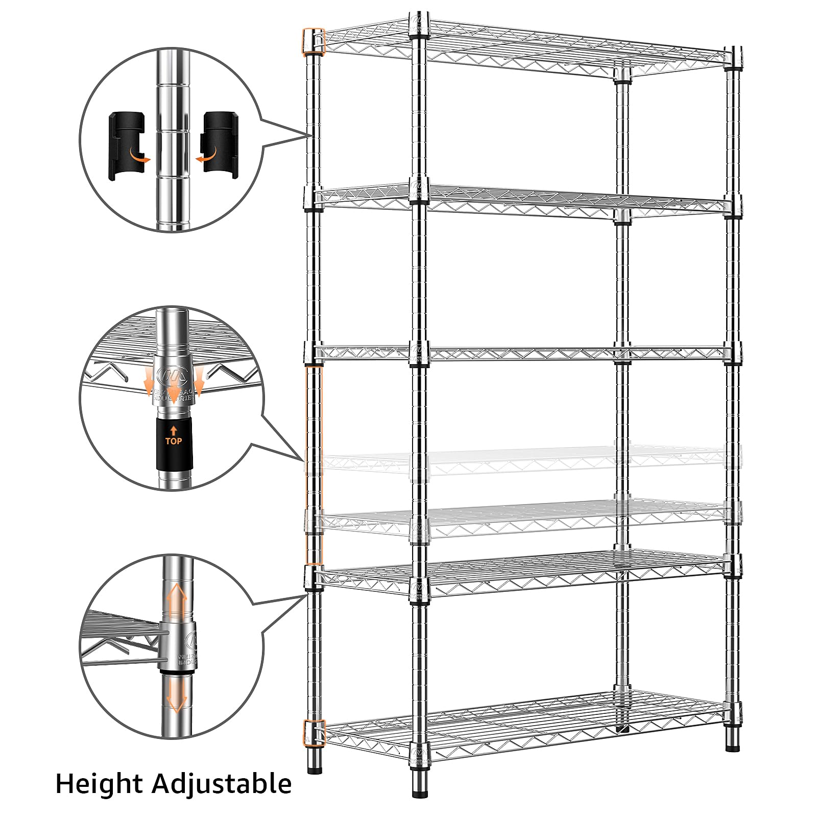 MZG 1250 lbs Steel Heavy Duty 5-Tier Utility Shelving Unit Steel Organizer Wire Rack for Home,Kitchen,Office,Chrome (13.7" D x 23.6" W x 62.4" H)
