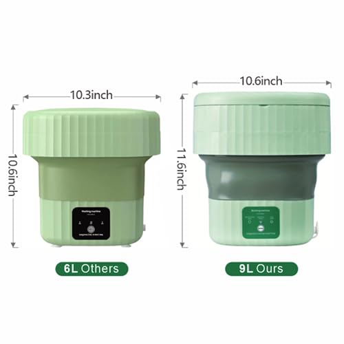 Portable Washing Machine, 9L Foldable Washing Machine and Spin Dryer with 3 Modes, Portable Washer for Small Items, Underwear, Baby Cloths for Apartments, Travel, Camping (Green)