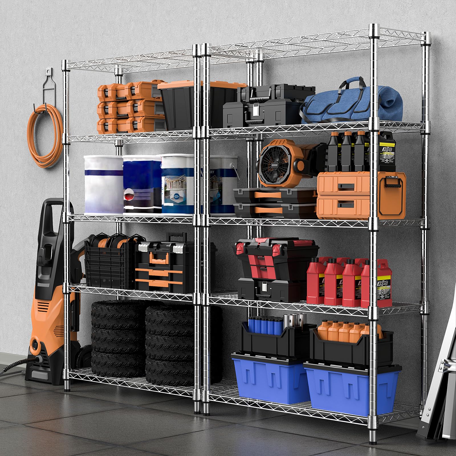 MZG 1250 lbs Steel Heavy Duty 5-Tier Utility Shelving Unit Steel Organizer Wire Rack for Home,Kitchen,Office,Chrome (13.7" D x 23.6" W x 62.4" H)