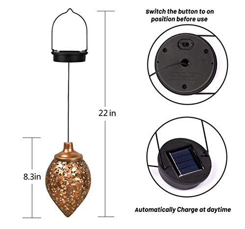AceGizmo [2 Pack] Hanging Solar Lantern. Metal Lamp is Waterproof for Outdoor Hanging Decor. LED Solar Light