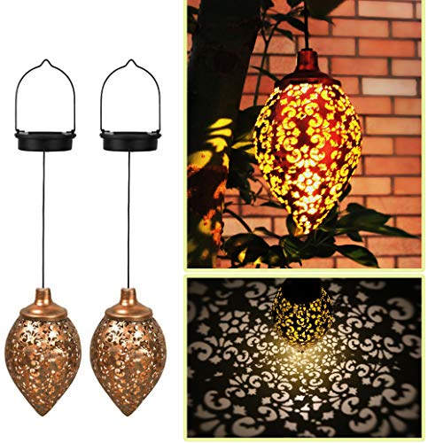 AceGizmo [2 Pack] Hanging Solar Lantern. Metal Lamp is Waterproof for Outdoor Hanging Decor. LED Solar Light