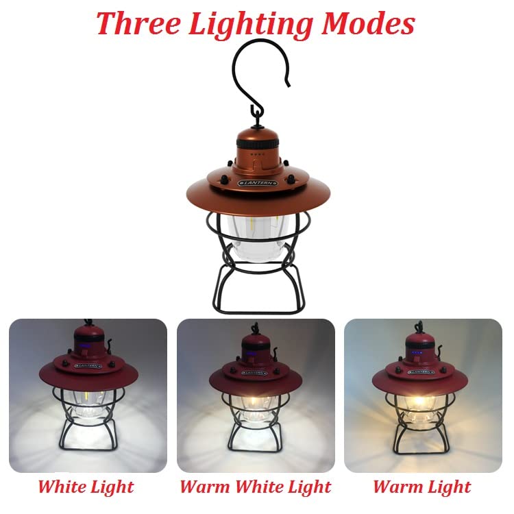 USB Recharging Super Bright Retro Campsite Lantern Outdoor Camping Hiking Fishing Tent Night Light Lamp Stepless Dimming 3 Modes Adjustable Waterproof (Gold & Black)