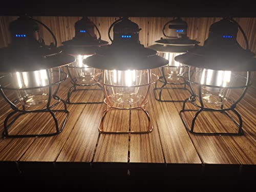 USB Recharging Super Bright Retro Campsite Lantern Outdoor Camping Hiking Fishing Tent Night Light Lamp Stepless Dimming 3 Modes Adjustable Waterproof (Gold & Black)