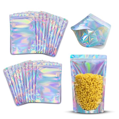 4" x 6" Sleek Holographic Mylar Bags – Transparent Front, Resealable – Ultimate Candy Bags, Mylar Bags for Food Storage, & Small Business Packaging Supplies (100 Pack)