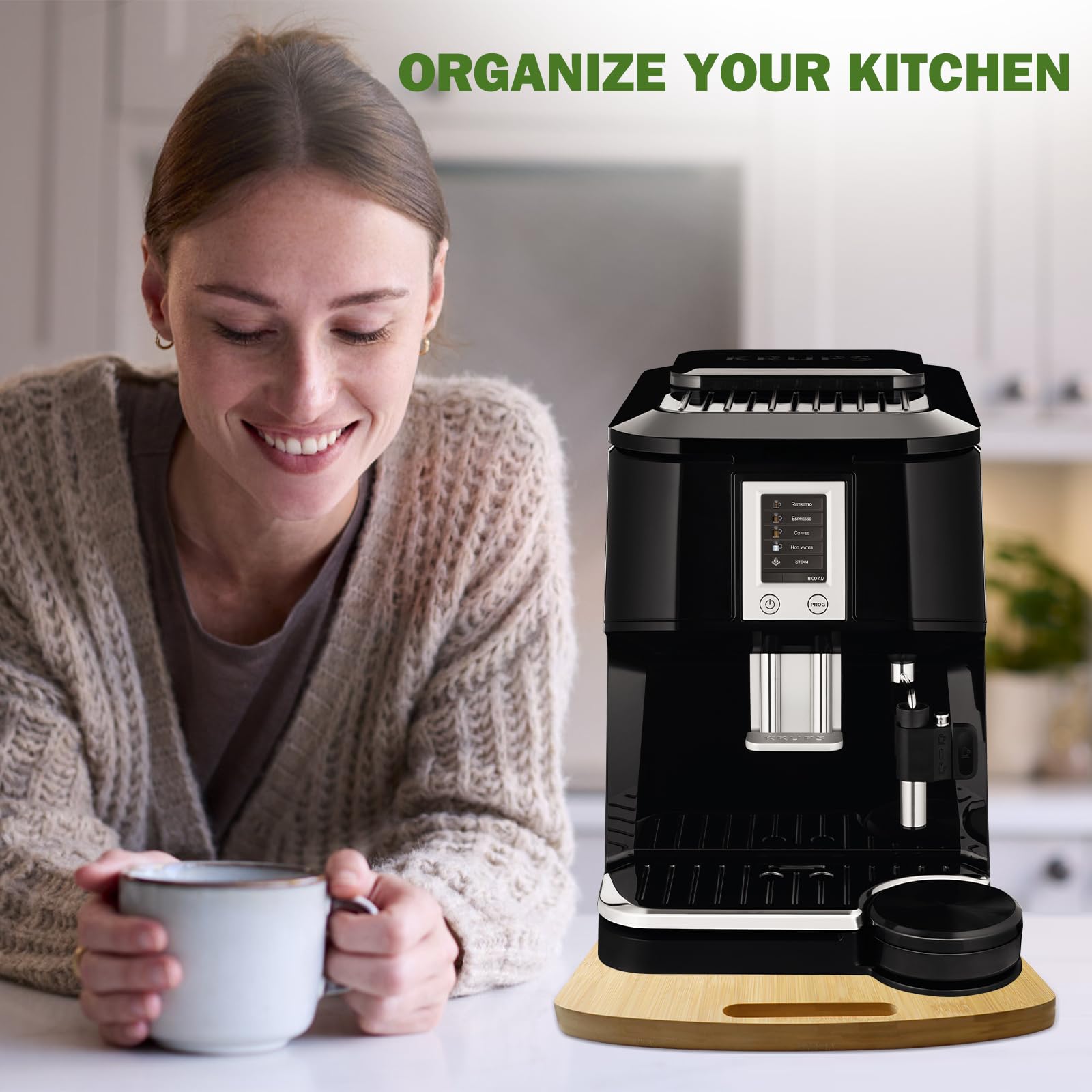Large Appliance Sliders for Kitchen Appliances - Bamboo Sliding Tray Compatible with Keurig Coffee Maker, Small Appliance Slider Tray for Coffee Maker, Stand Mixer, Air Fryer - Long (11.8" x 15.6")