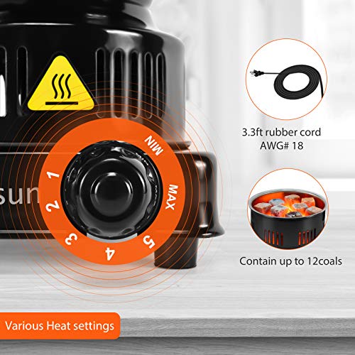 Multipurpose Electric Charcoal Burner - Coal Burner Starter Hot Plate ETL Approved Electric Stove Coconut Starter with Stainless Detachable Tongs, Coals Burner 600W Fast Heating BBQ Kitchen