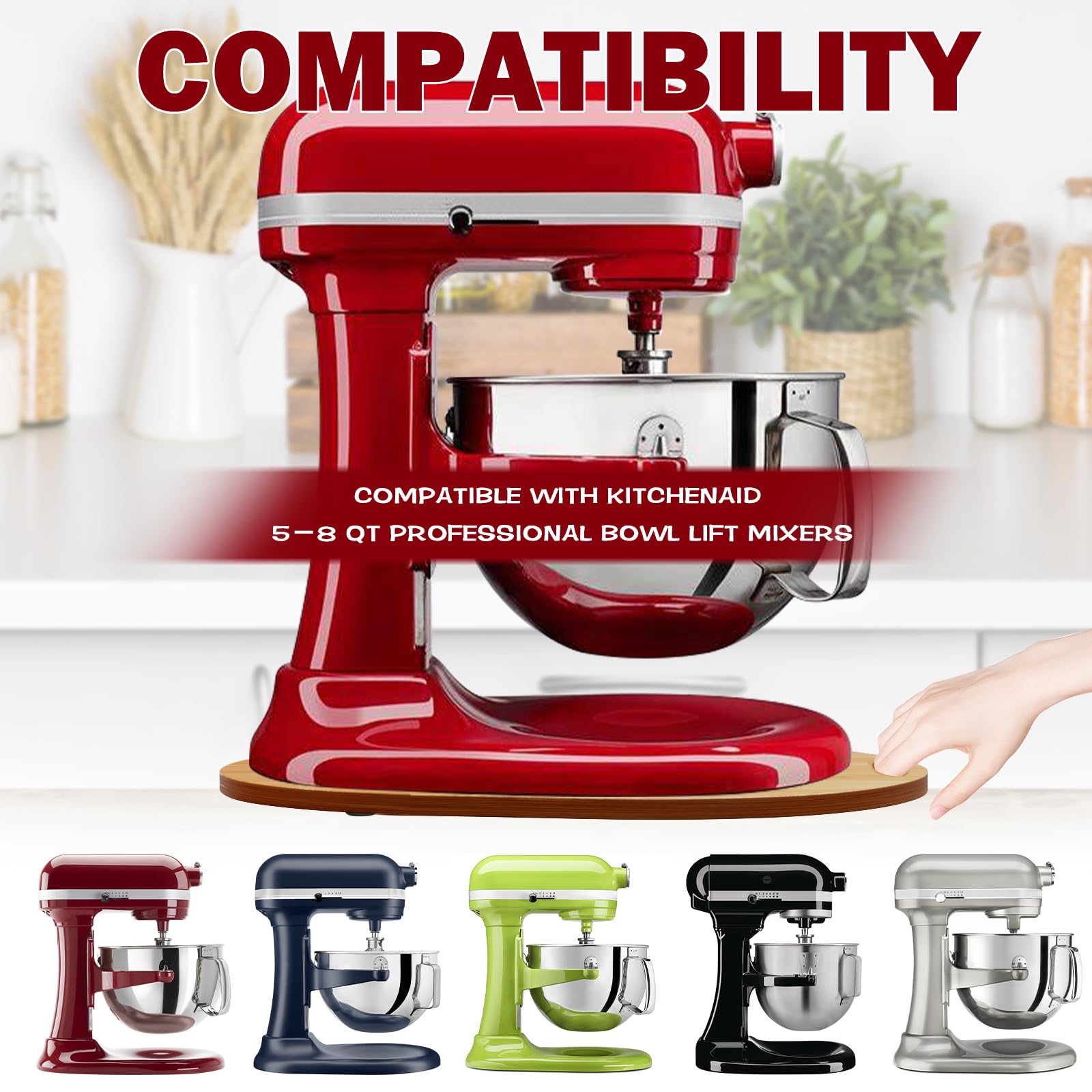 Kitchen Appliance Slider Mat for Kitchen aid 5-8Qt Bowl Lift Stand Mixers, Bamboo Slide Board Compatible with 5-8QT Professional Bowl-lift Stand Mixer, Under Cabinet Sliding Tray for Countertop