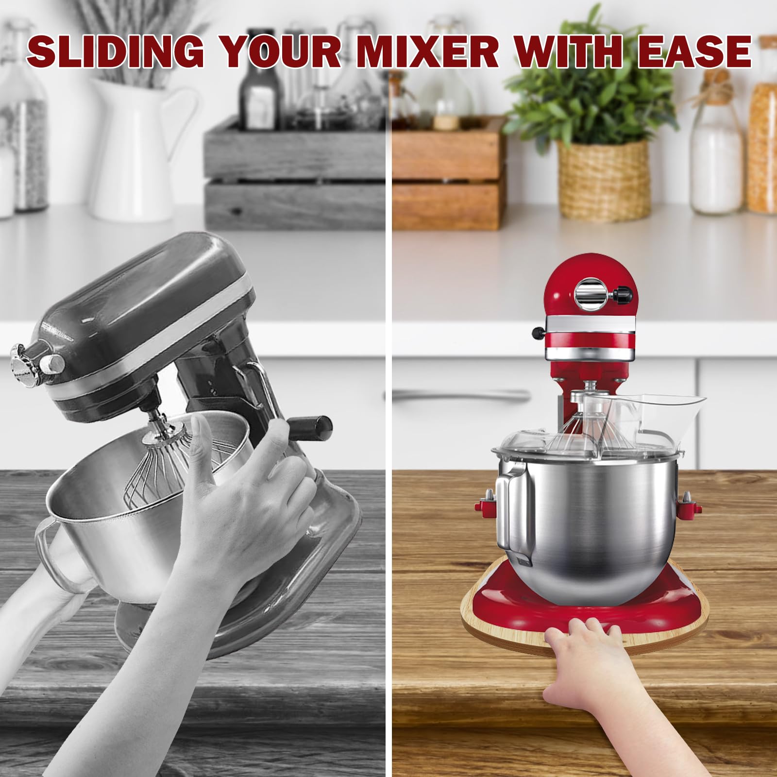 Kitchen Appliance Slider Mat for Kitchen aid 5-8Qt Bowl Lift Stand Mixers, Bamboo Slide Board Compatible with 5-8QT Professional Bowl-lift Stand Mixer, Under Cabinet Sliding Tray for Countertop