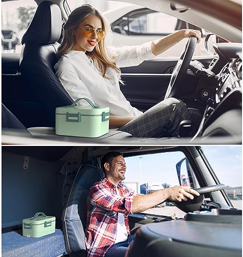 Adocfan Electric Lunch Box 75W 1.8L Food Warmer Heater 12V 24V 110V Faster Heated Lunch Box for Car/Truck/Home Portable Heating Boxes with 304 SS Container Fork & Spoon (Light green)