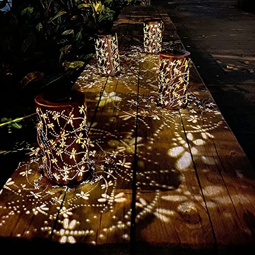 Solar Lanterns Outdoor Hanging Lantern Light, Cool Blue & Dragonfly Set (2 Pack)