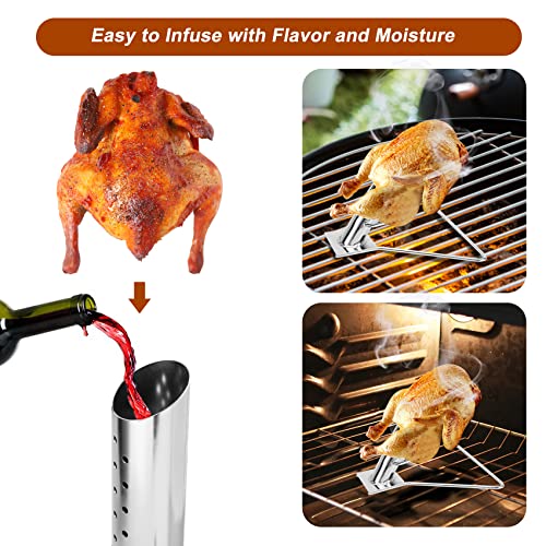 Skyflame Stainless Steel Rotisserie Kit with Heavy Duty Rotisery Motor and Stainless Steel Vertical BBQ Chicken Roaster Rack