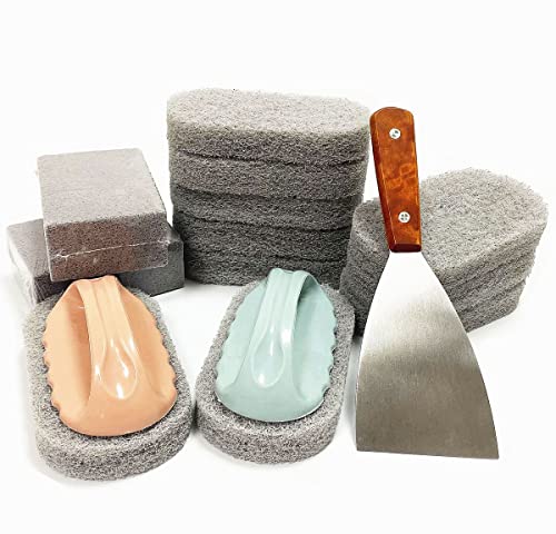 ZBXFCSH 15 Piece Griddle Cleaning Kit for Blackstone Flat Top Griddle, Grills Cast Iron Cookware, Stovetops and More, Easy to Clean on Hot or Cold Surfaces, Scraper, Pads and Handle Included