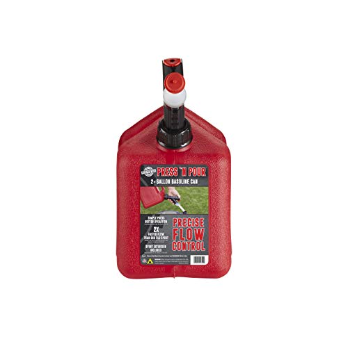 GARAGE BOSS GB320 Briggs and Stratton GarageBoss Press 'N Pour 2+ Gallon Gas Can, Red & GB310 Briggs and Stratton GarageBoss Press 'N Pour 1+ Gallon Gas Can, Red
