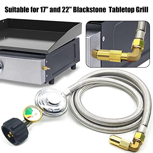 NQN Upgraded 6 FT Stainless Braided Propane Regulator Hose with Gauge, QCC1 Propane Adapter Hose Regulator for 20lb Tank with Elbow Adaptor, Replacement Part for Blackstone Weber LP Gas Grill Heater