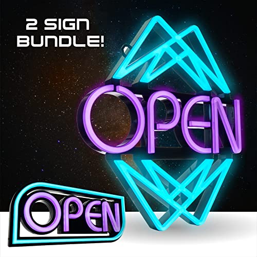 2 Open Signs by Element Lux - 49 Color Combinations - 1 Medium Size 16in x 7.5in - 1 Large Size 20 x 22in