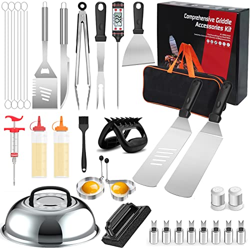 Griddle Accessories, 37 PCS Stainless Steel Grilling Kit, Flat Top Grill Accessories for Blackstone and Camp Chef, Barbecue Utensil Gift with Basting Cover, Thermometer, Meat Injector & Meat Claws