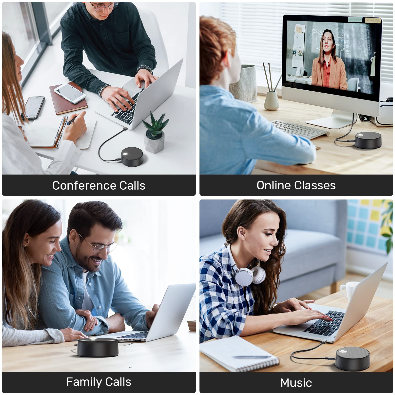 ROFALL USB Computer Speakers with Microphone, PC Laptop Speaker with Mic, 2 Sound Modes, Hand Free Enhanced Voice Pick up, Compatible with Zoom for Personal Call and Home Office Meeting