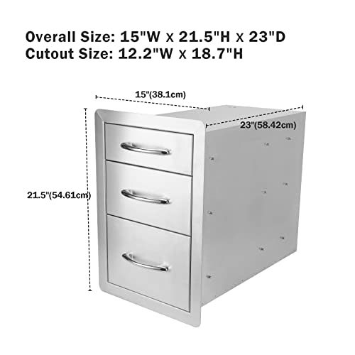 Stanbroil Outdoor Kitchen Drawers Stainless Steel - 15W x 21.5H x 23D Inch, Triple Access Drawer Flush Mount for Outdoor Kitchen or BBQ Island
