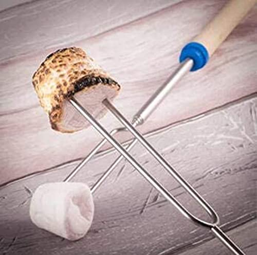 Telescoping Marshmallow Roasting Sticks with Wooden Handle 32-inch Extendable Sturdy Stainless Steel Roasting Forks for BBQ Extendable Forks Camping Accessories (4)