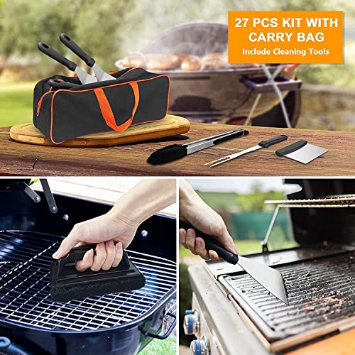 Griddle Accessories, 37 PCS Stainless Steel Grilling Kit, Flat Top Grill Accessories for Blackstone and Camp Chef, Barbecue Utensil Gift with Basting Cover, Thermometer, Meat Injector & Meat Claws