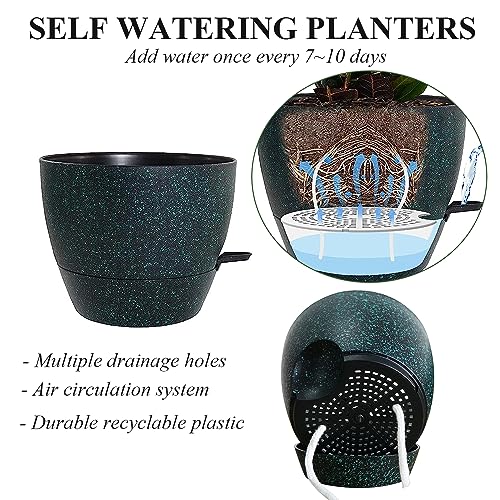 Self Watering Hanging Planters & Macrame Plant Hangers Plastic Flower Pots with Cotton Rope Hanging Baskets for Indoor Outdoor Boho Home Decor Black Green Speckled Set of 3