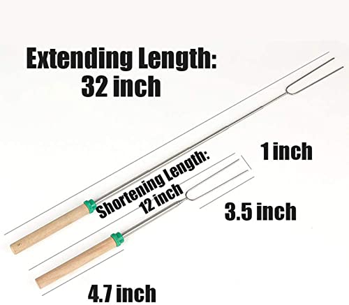 Telescoping Marshmallow Roasting Sticks with Wooden Handle 32-inch Extendable Sturdy Stainless Steel Roasting Forks for BBQ Extendable Forks Camping Accessories (4)