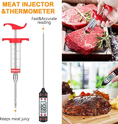 Griddle Accessories, 37 PCS Stainless Steel Grilling Kit, Flat Top Grill Accessories for Blackstone and Camp Chef, Barbecue Utensil Gift with Basting Cover, Thermometer, Meat Injector & Meat Claws