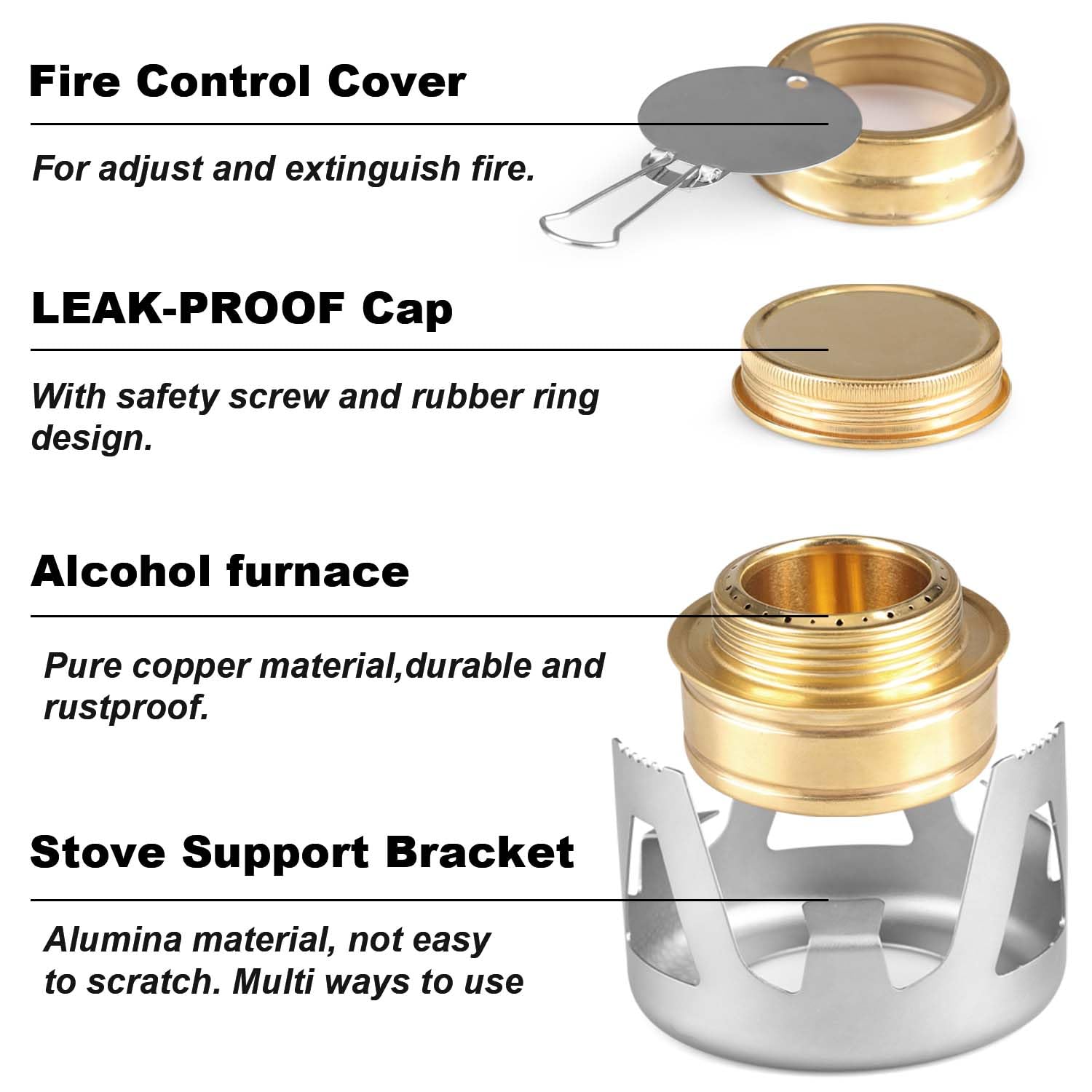 Mini Alcohol Backpacking Stove,Lightweight Brass Spirit Burner with Aluminium Stand, Portable Backpacking Stove for Camping, Hiking,Picnic (Gold)