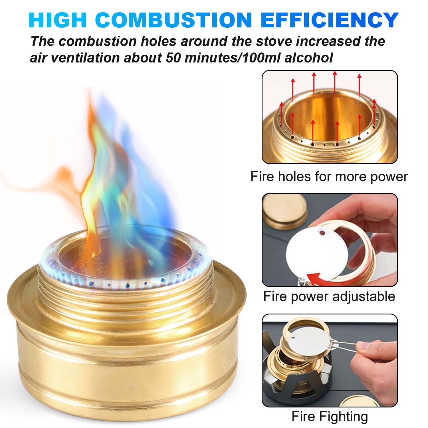 Mini Alcohol Backpacking Stove,Lightweight Brass Spirit Burner with Aluminium Stand, Portable Backpacking Stove for Camping, Hiking,Picnic (Gold)