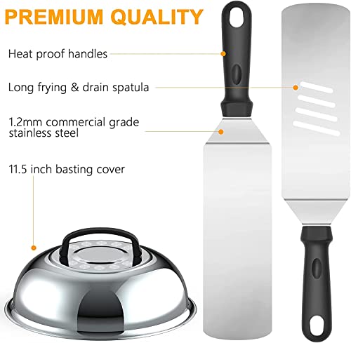 Griddle Accessories, 37 PCS Stainless Steel Grilling Kit, Flat Top Grill Accessories for Blackstone and Camp Chef, Barbecue Utensil Gift with Basting Cover, Thermometer, Meat Injector & Meat Claws