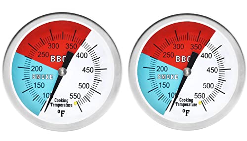 GasSaf 3 1/8" Larger Face 550F BBQ Charcoal Grill Pit Wood Smoker Temp Gauge Grill Thermometer with 3" Stem Stainless Steel RWB(2-Pack)