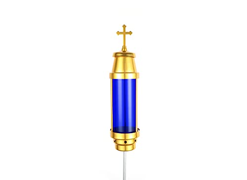 Cemetery Light Candle Holder, Grave Decorations Memorial Lantern with Crosses, Anodized Aluminum Eternal Light Dome Memorial Light Grav Lamp, Gold Blue