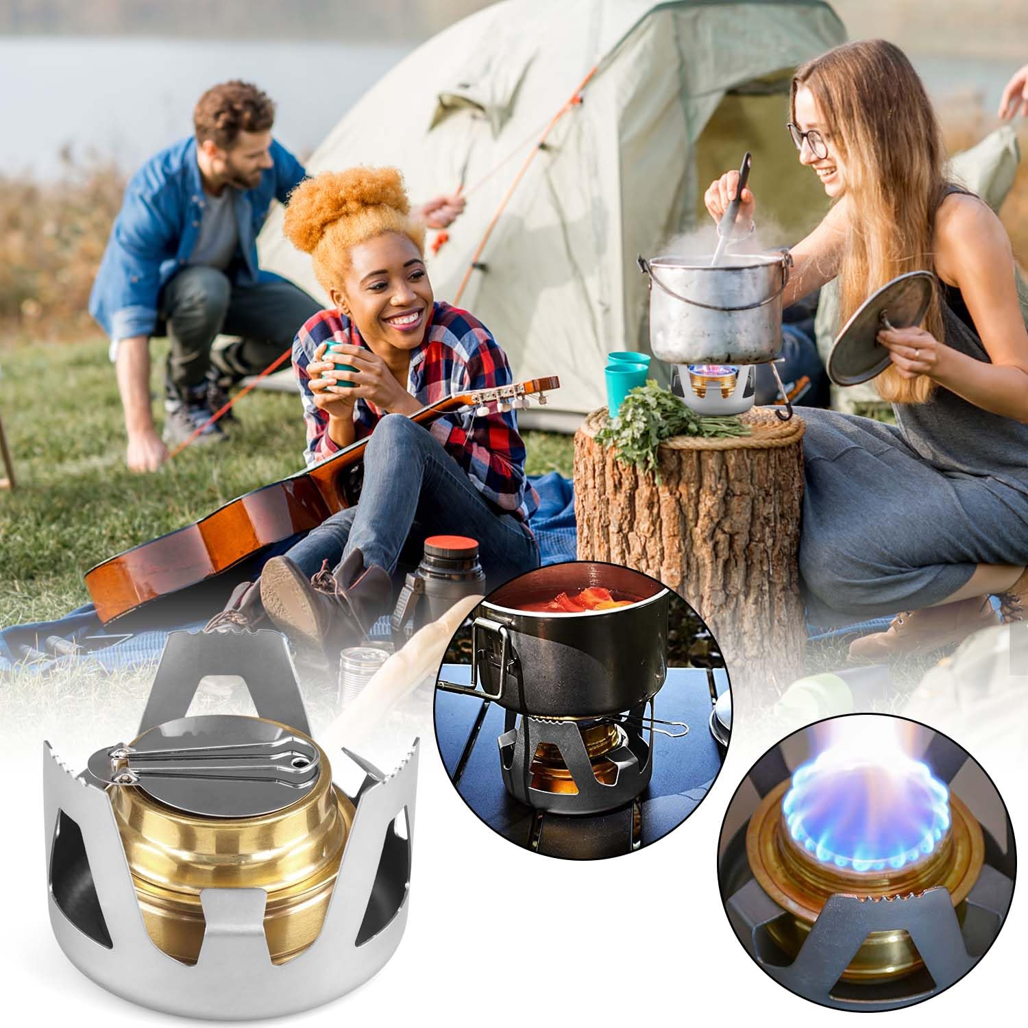 Mini Alcohol Backpacking Stove,Lightweight Brass Spirit Burner with Aluminium Stand, Portable Backpacking Stove for Camping, Hiking,Picnic (Gold)