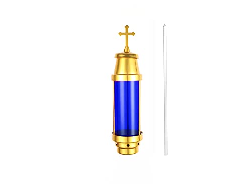 Cemetery Light Candle Holder, Grave Decorations Memorial Lantern with Crosses, Anodized Aluminum Eternal Light Dome Memorial Light Grav Lamp, Gold Blue