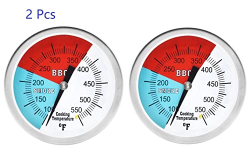 GasSaf 3 1/8" Larger Face 550F BBQ Charcoal Grill Pit Wood Smoker Temp Gauge Grill Thermometer with 3" Stem Stainless Steel RWB(2-Pack)