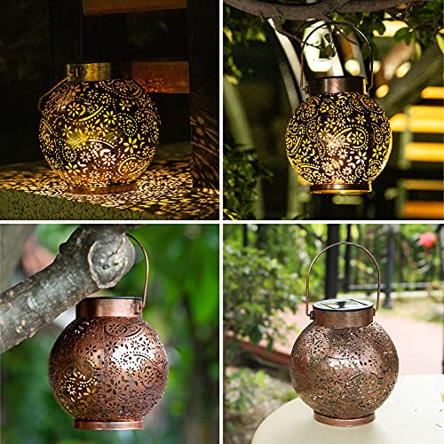QMYPEACE Solar Lamp, Outdoor Solar Hanging Lanterns Waterproof Metal LED Decorative Christmas LightsSolar Lamp for Patio, Yard, Table, Pathway Decoration(Bronze)