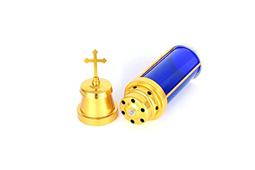 Cemetery Light Candle Holder, Grave Decorations Memorial Lantern with Crosses, Anodized Aluminum Eternal Light Dome Memorial Light Grav Lamp, Gold Blue