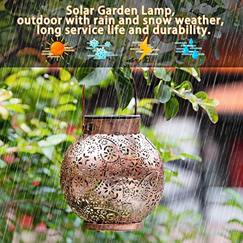 QMYPEACE Solar Lamp, Outdoor Solar Hanging Lanterns Waterproof Metal LED Decorative Christmas LightsSolar Lamp for Patio, Yard, Table, Pathway Decoration(Bronze)