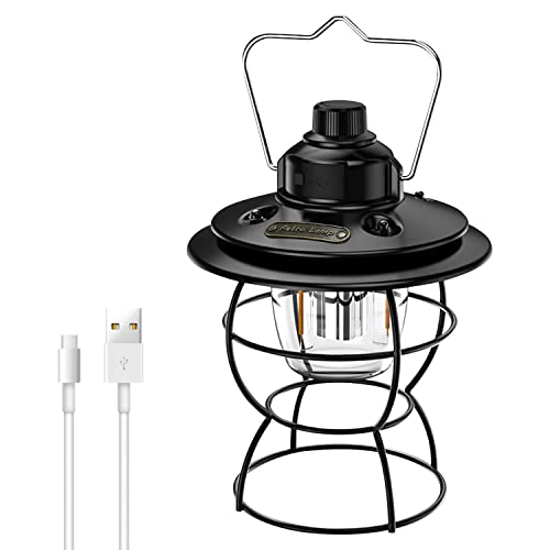 ISUNMEA LED Vintage Camping Lantern USB Rechargeable Emergency Portable Lightweight Retro Lamp with Iron Hook Charging for Phone Waterproof Light for Indoor Outdoor Walking Fishing Hiking Power Outage