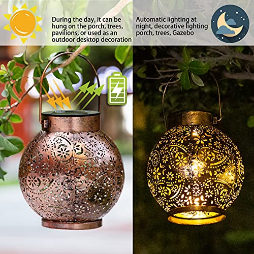 QMYPEACE Solar Lamp, Outdoor Solar Hanging Lanterns Waterproof Metal LED Decorative Christmas LightsSolar Lamp for Patio, Yard, Table, Pathway Decoration(Bronze)