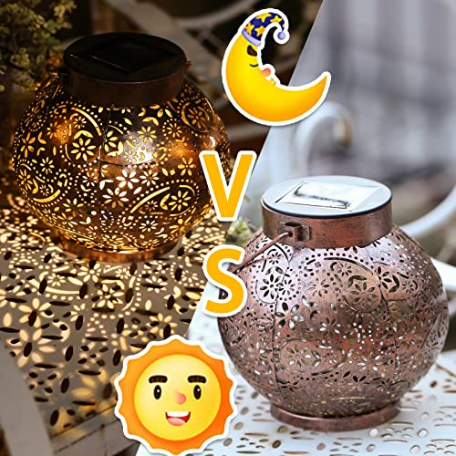 QMYPEACE Solar Lamp, Outdoor Solar Hanging Lanterns Waterproof Metal LED Decorative Christmas LightsSolar Lamp for Patio, Yard, Table, Pathway Decoration(Bronze)