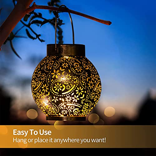 QMYPEACE Solar Lamp, Outdoor Solar Hanging Lanterns Waterproof Metal LED Decorative Christmas LightsSolar Lamp for Patio, Yard, Table, Pathway Decoration(Bronze)