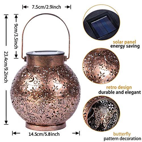 QMYPEACE Solar Lamp, Outdoor Solar Hanging Lanterns Waterproof Metal LED Decorative Christmas LightsSolar Lamp for Patio, Yard, Table, Pathway Decoration(Bronze)