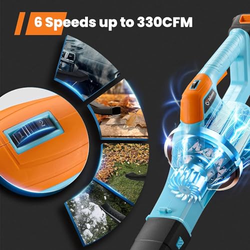 GoGonova 20V Leaf Blower Cordless with Battery and Charger, Electric Leaf Blower with 330CFM Power and 6 Speeds, Battery Powered Leaf Blower for Lawn
