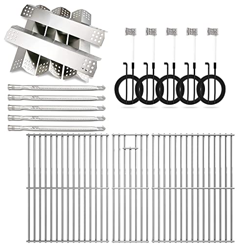 Uniflasy Cooking Grates Burner Heat Plate Ignitor Wire Ignition for Nexgrill 720-0882A Evolution Infrared Plus 5-Burner Stainless Steel Gas Grills Replacement Parts Cooking Grids with Side Burner