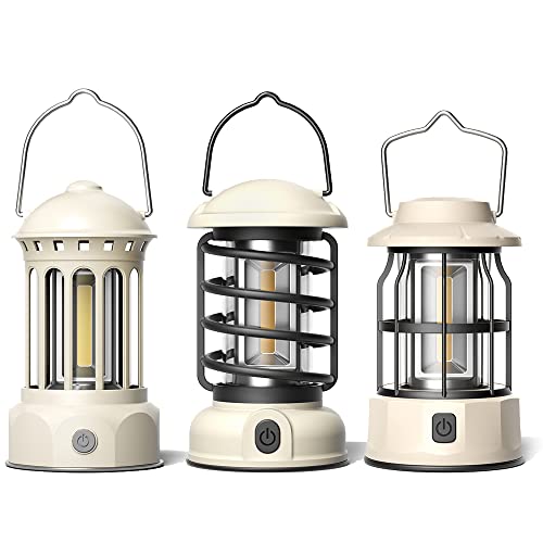 Vintage Camping Light IPX4 Waterproof Retro Camping Night Lights Led Vintage Lantern for Camping Essentials Outdoor Camping Accessories Lantern Light (C-Black)