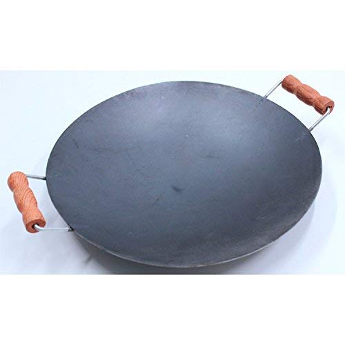 Wooden Handles Big Size 22 '' 55 cm Discada Barbecue Disk Saj Tawa Plow Disc Grill Cooker Griddle Stand Saj Bread Roti Pan Tortilla Maker Warmer Cowboy Camping Hiking Outdoor Wok Cooker BBQ